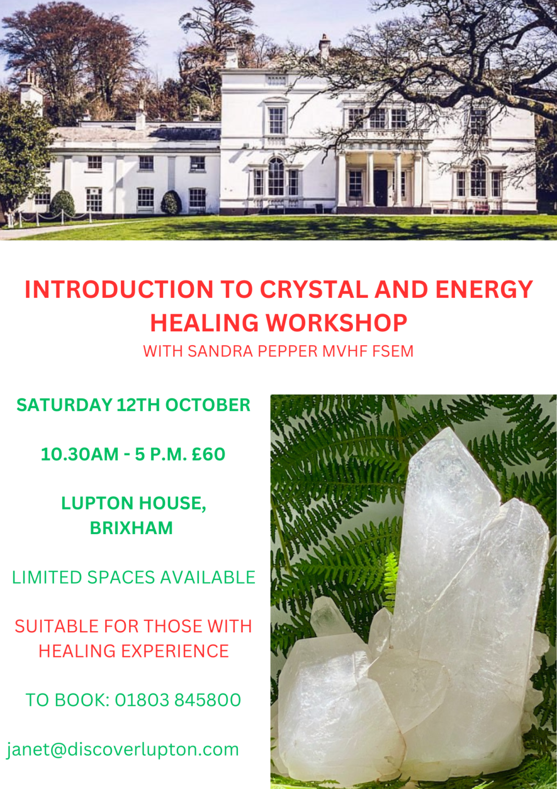 Introduction to Crystal and Energy Healing Workshop - Lupton House Devon