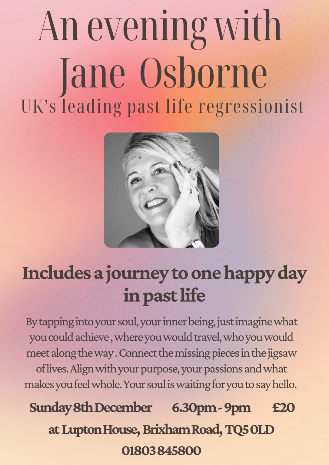 An Evening with Jane Osborne - UK's leading past life regressionist ...