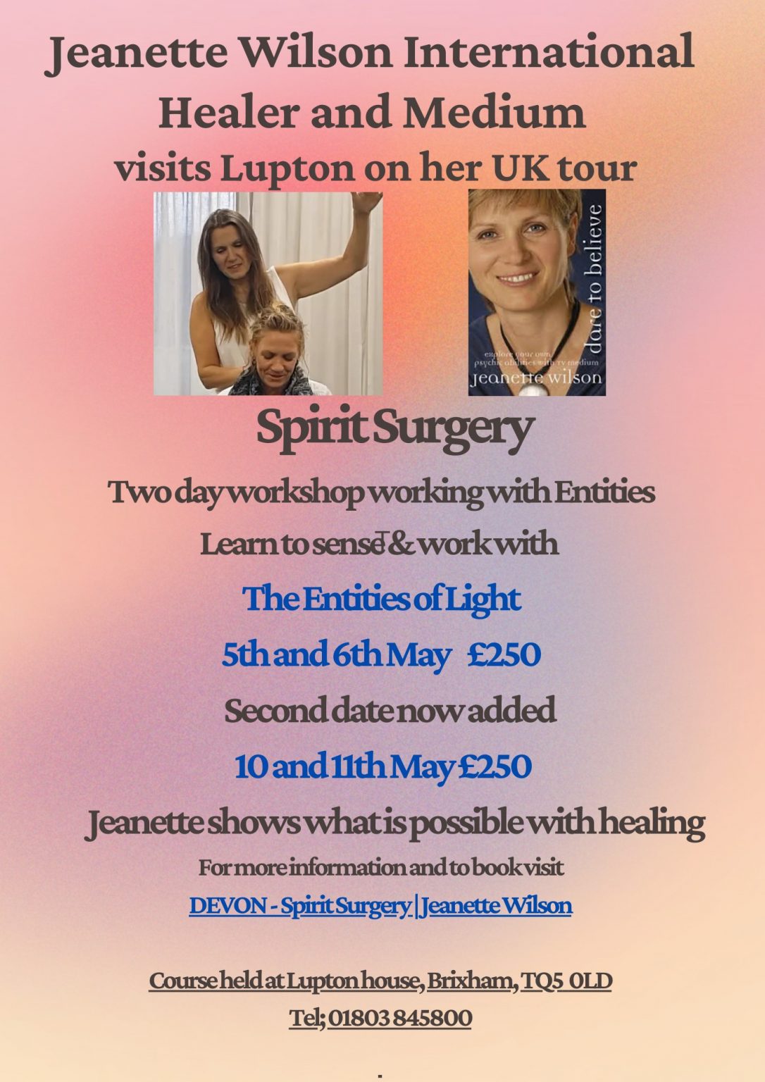 Jeanette Wilson International Healer and Medium - Lupton House Devon