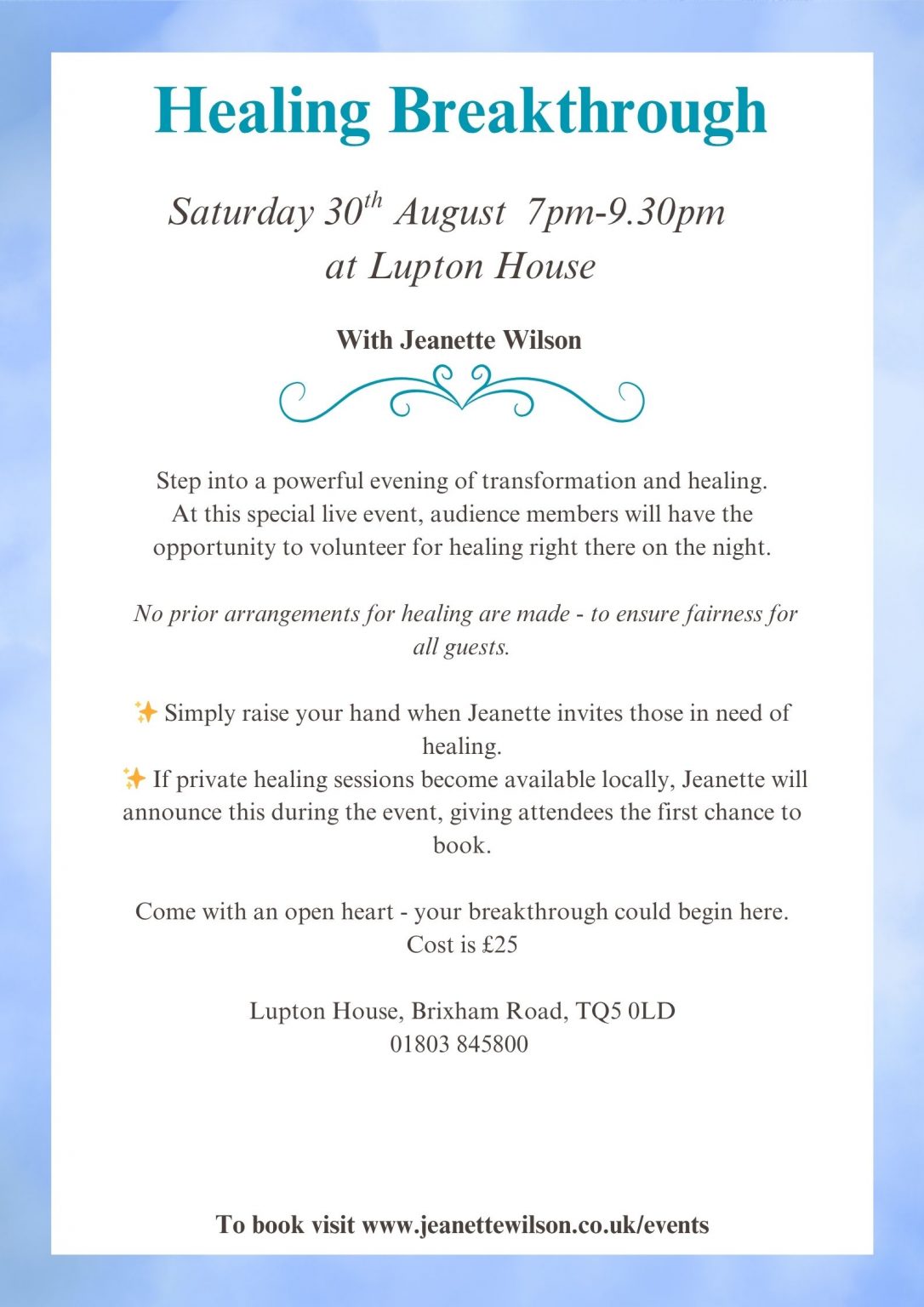Healing Breakthrough with Jeanette Wilson - Lupton House Devon