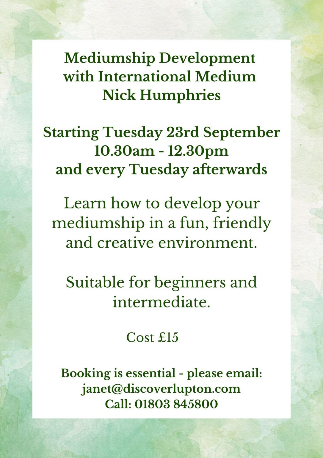 Mediumship Development with Nick Humphries - Lupton House Devon